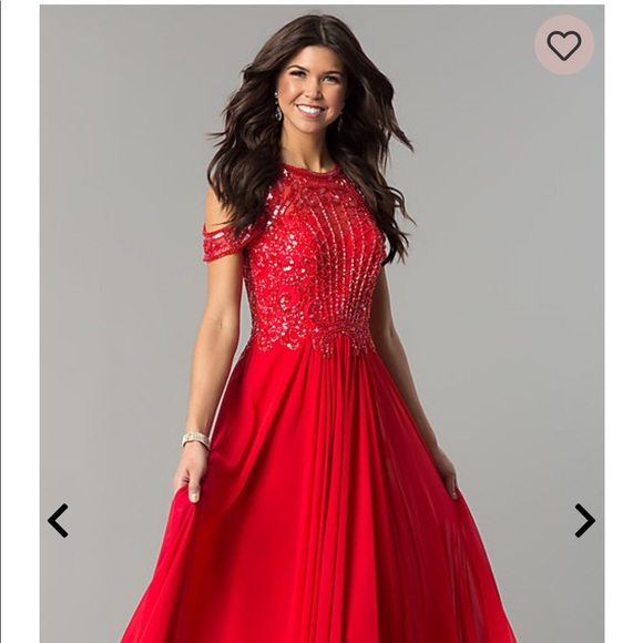 Dresses | Red Embellished Coldshoulder Long Prom Dress | Poshmark